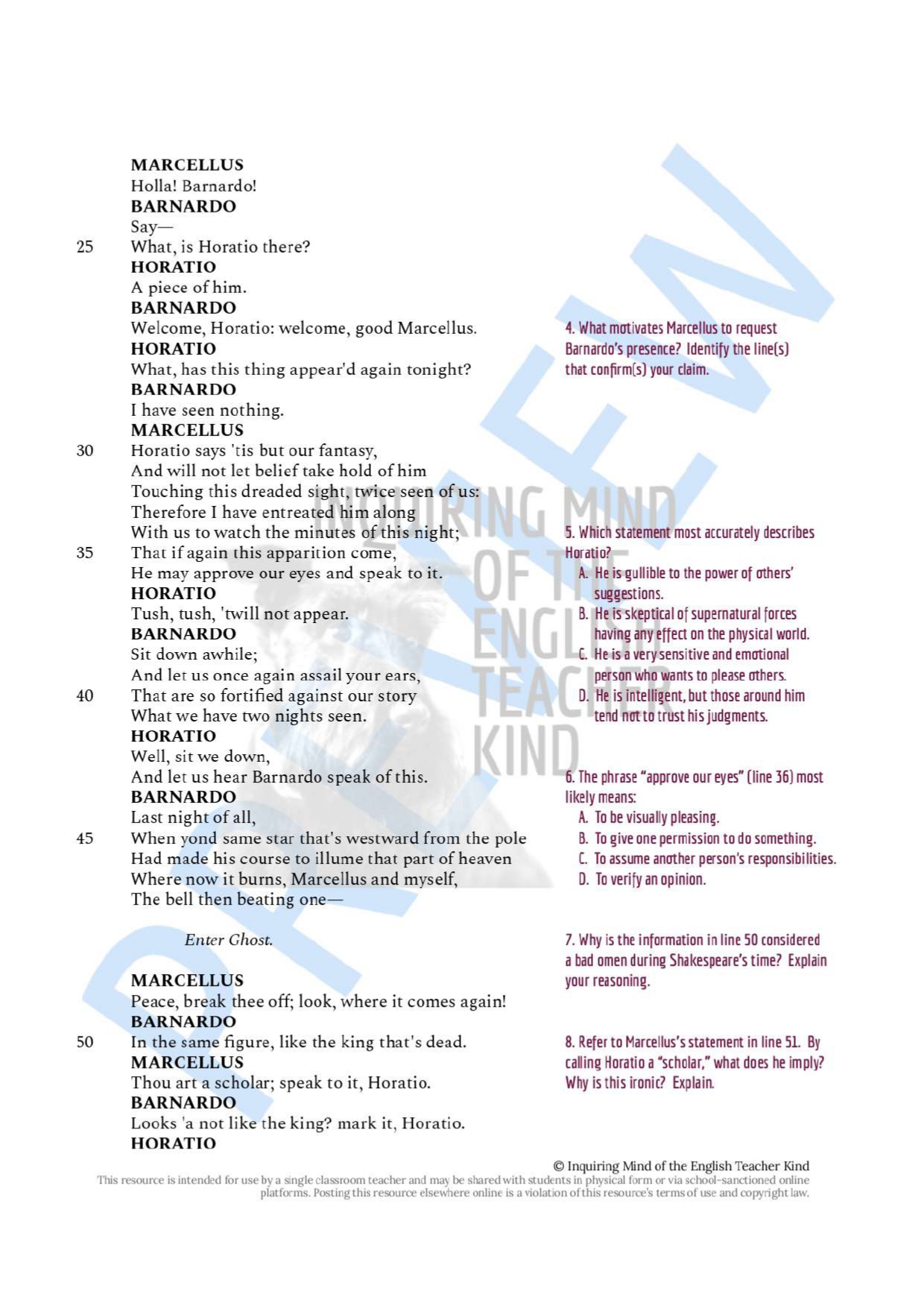 Hamlet Act 1 Quiz, Close Reading Worksheets, and Vocabulary Games ...