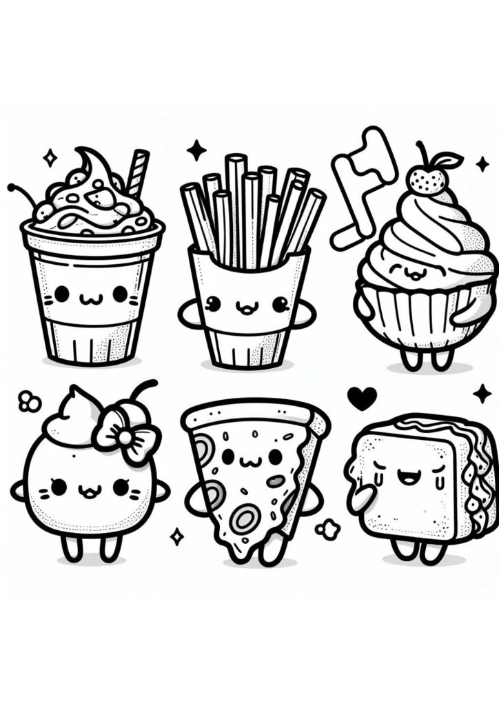 40 Cute Kawaii food coloring pages for kids,Summer activity pages ...