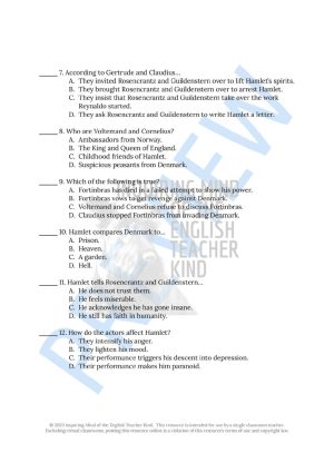 Hamlet Act 2 Quiz, Close Reading Worksheets, and Vocabulary Games ...