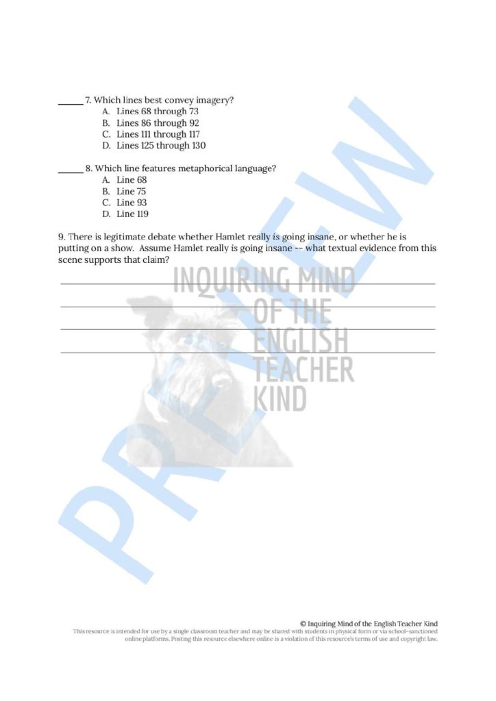Hamlet Act 2 Quiz, Close Reading Worksheets, and Vocabulary Games ...