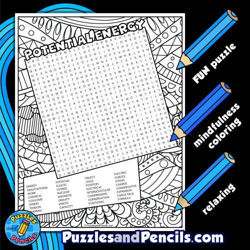 Potential Energy Word Search Puzzle with Coloring - Made By Teachers