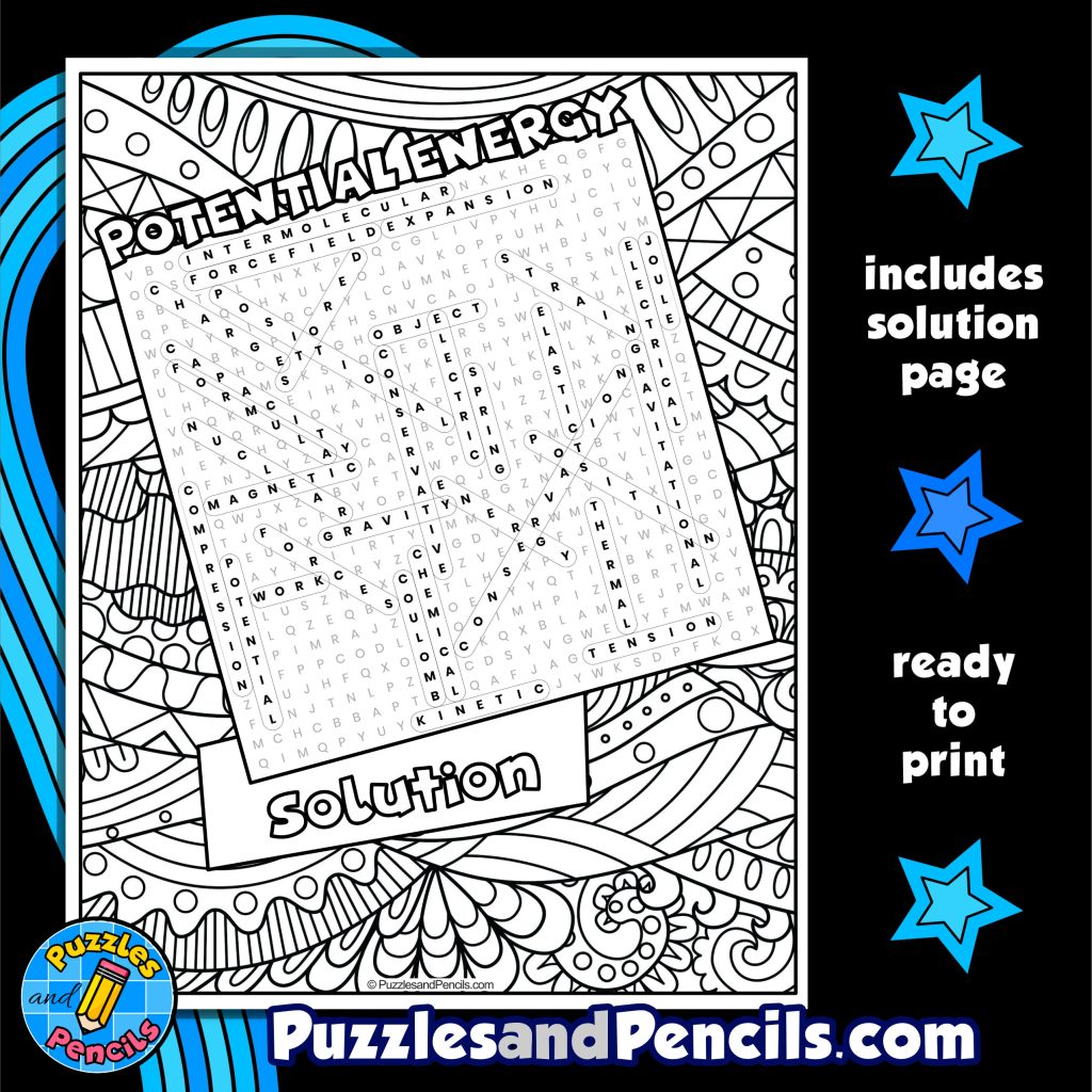 Potential Energy Word Search Puzzle with Coloring - Made By Teachers