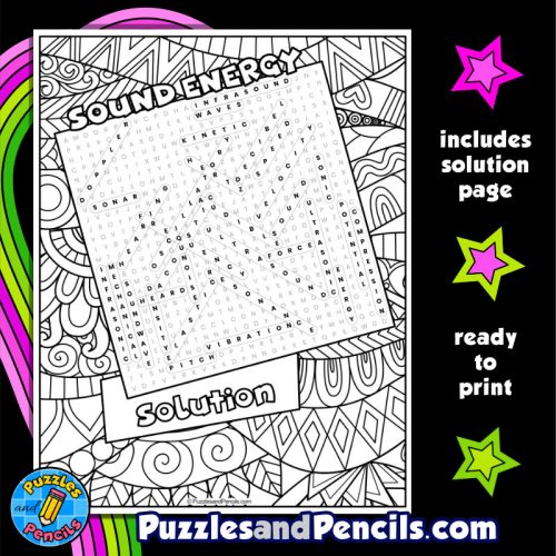 Sound Energy Word Search Puzzle with Coloring | Made By Teachers