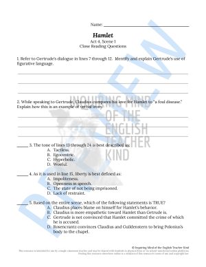 Hamlet Act 4 Quiz, Close Reading Worksheets, and Vocabulary Games ...