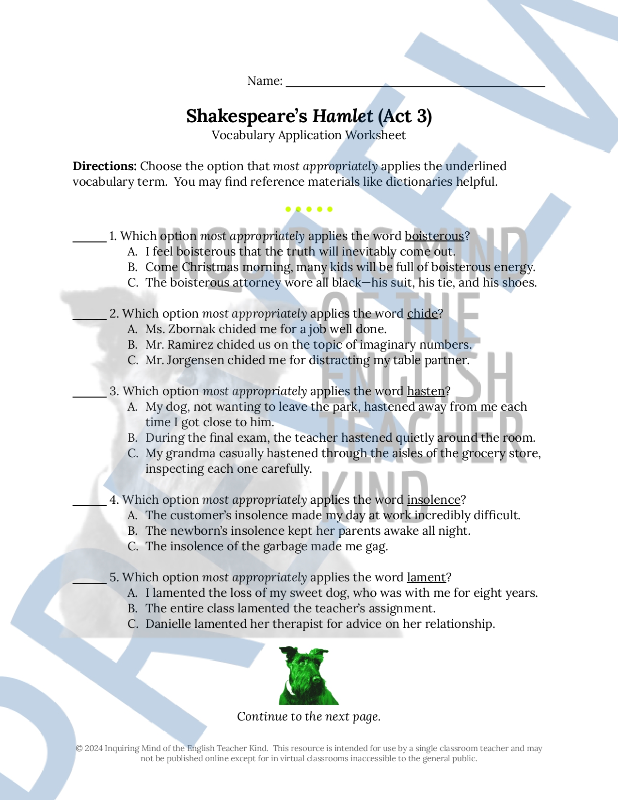 Hamlet Vocabulary Games Bundle (Crosswords, Word Searches, and ...