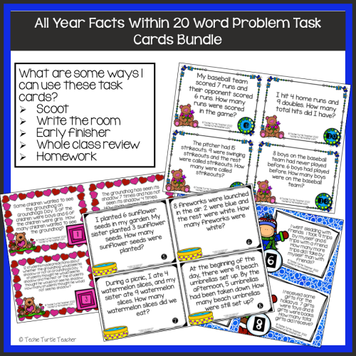 Addition & Subtraction within 20 Word Problem Task Cards All Year MEGA ...