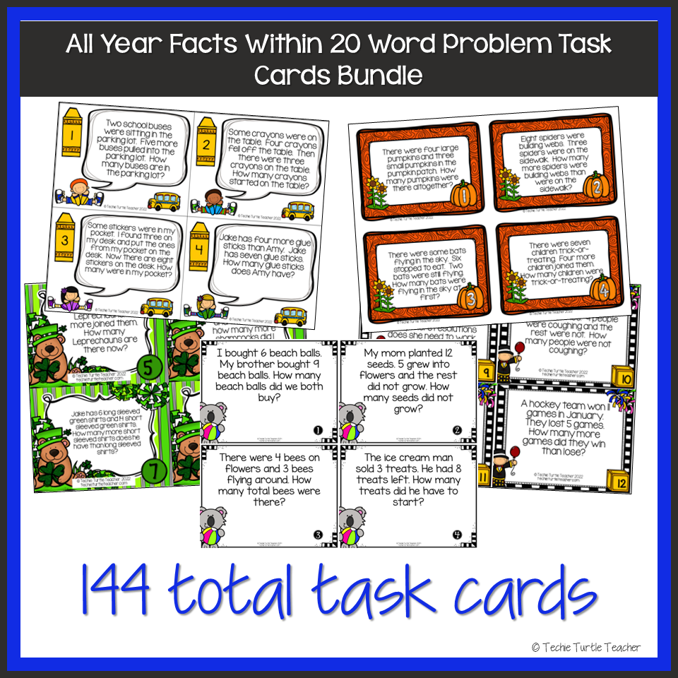 Addition & Subtraction within 20 Word Problem Task Cards All Year MEGA ...