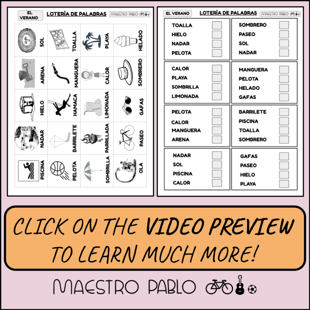 Lotería de palabras! El Verano/ Summer Bingo words Vocab Game plus ...