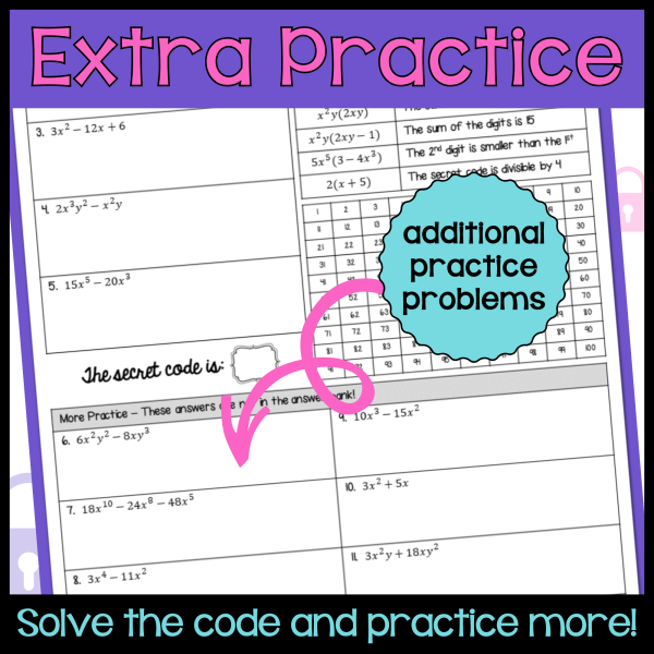 Factoring the GCF (Greatest Common Factor) Worksheets | Secret Code ...