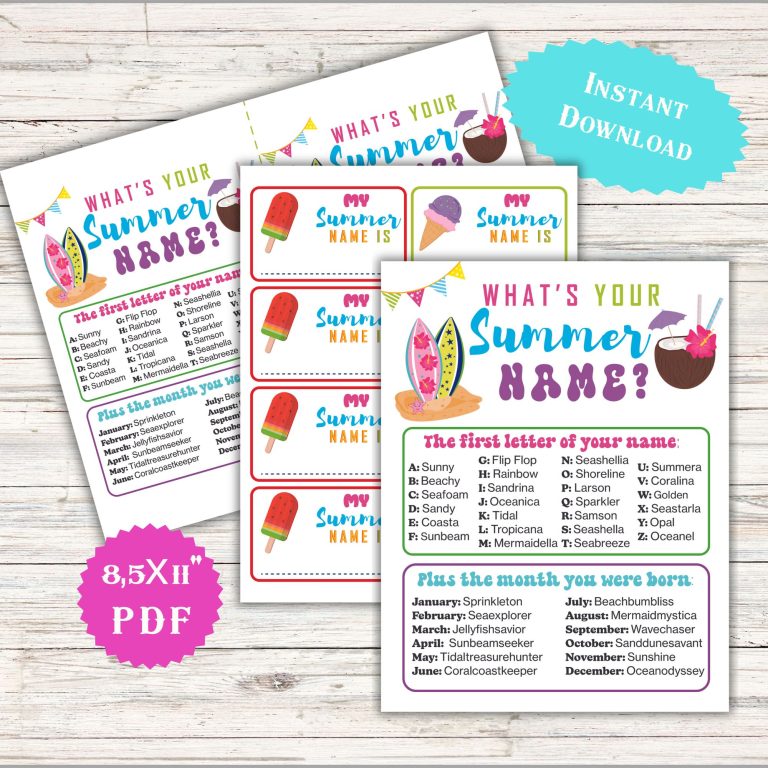 What's Your Summer Name Game for Kids, Beach Pool Party Activities ...