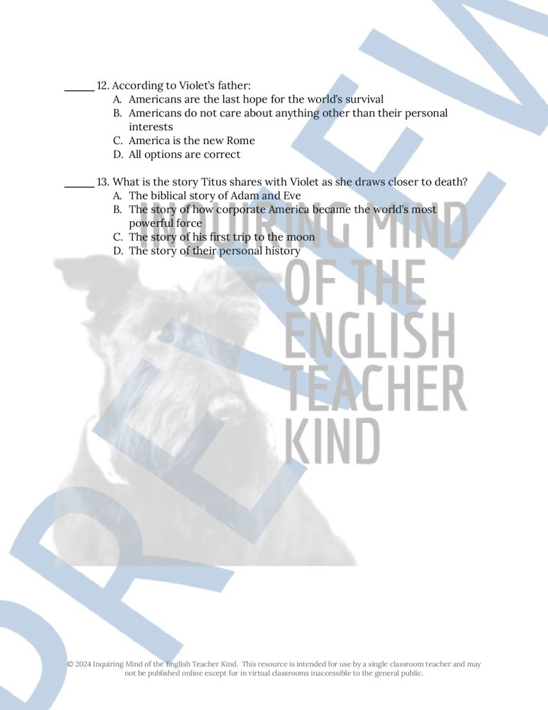 Feed by M.T. Anderson Chapters 38 through 58 Quiz and Answer Key | Made ...