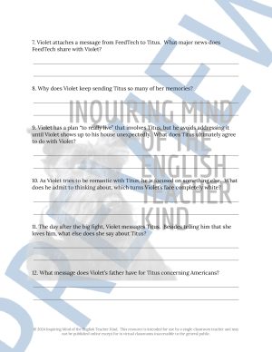 Feed by M.T. Anderson Chapters 38 through 58 Quiz and Answer Key | Made ...