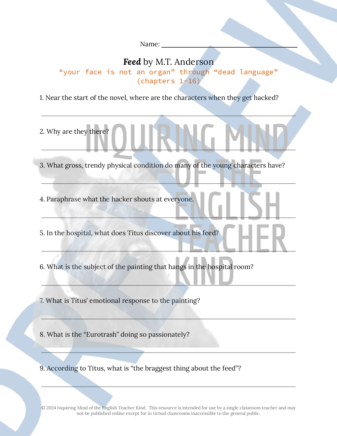 Feed by M.T. Anderson Quiz and Answer Key Bundle | Made By Teachers