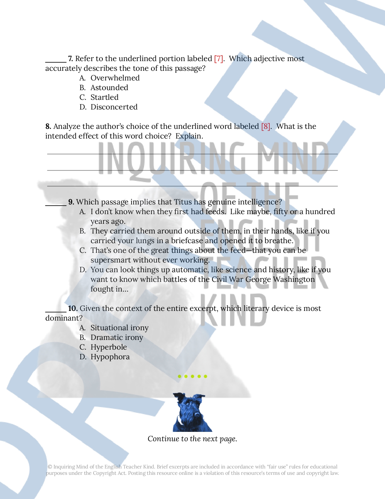 Feed by M.T. Anderson Chapters 1 through 16 Quiz and Close Reading ...