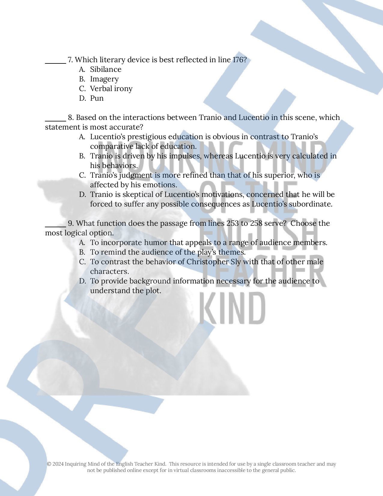 Taming of the Shrew Act 1 Scene 1 Close Reading Analysis Worksheet ...