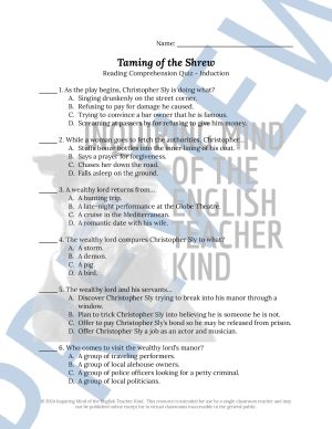 Taming of the Shrew Act 1 Quiz, Close Readings, and Vocabulary Games ...