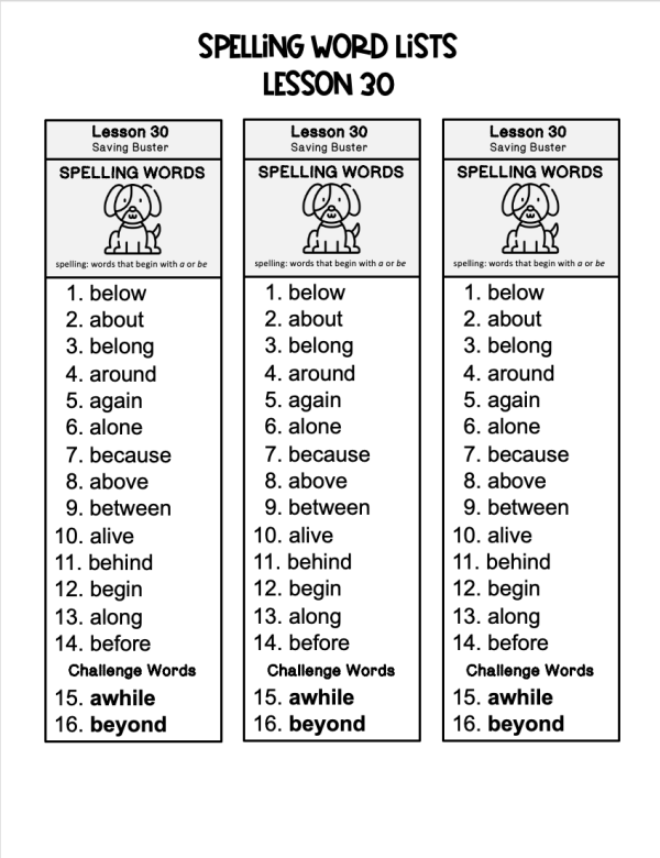 Weekly Spelling Word Lists for 3rd Grade Journeys Lessons 1-30 (Entire ...