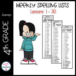 Weekly Spelling Word Lists for 3rd Grade Journeys Lessons 1-30 (Entire ...