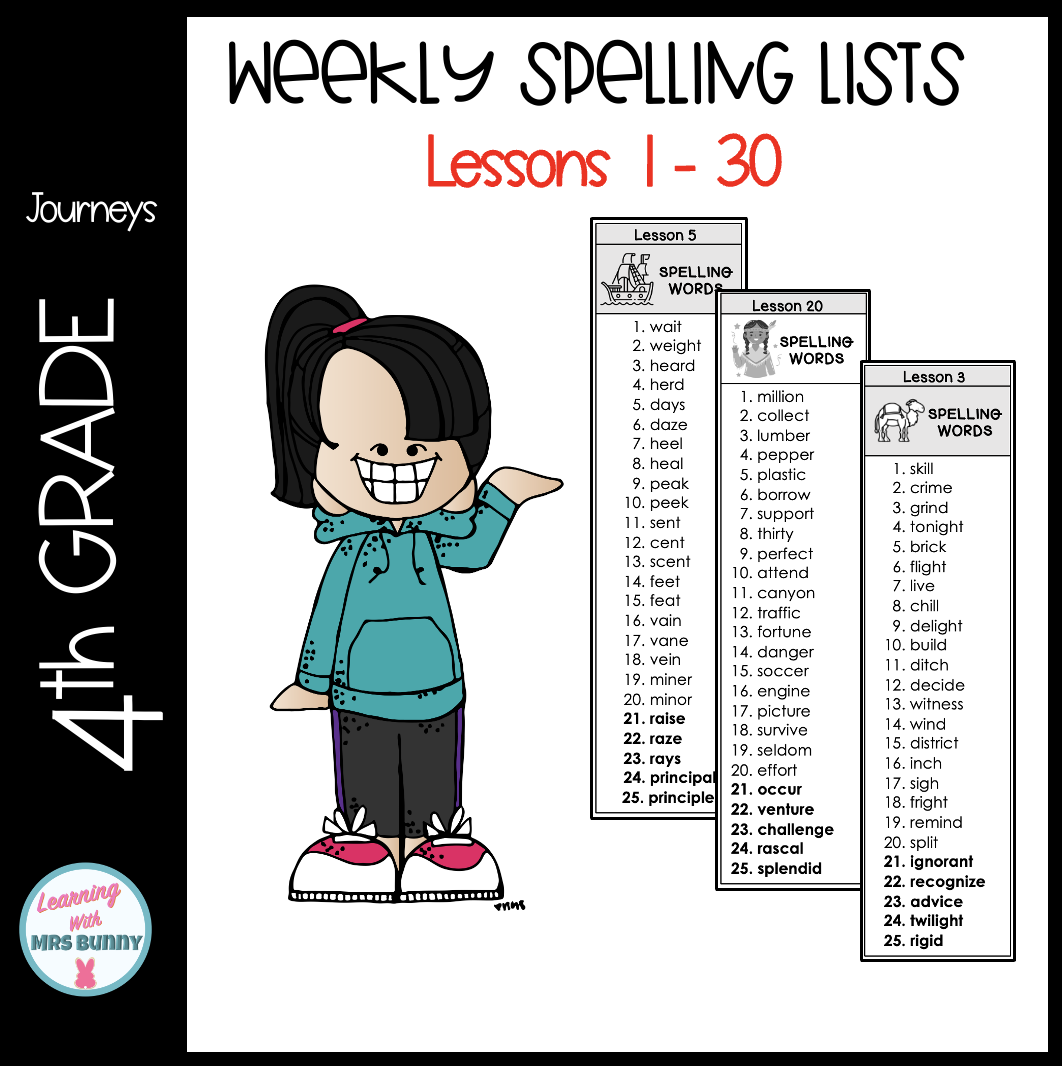 Weekly Spelling Word Lists for 3rd Grade Journeys Lessons 1-30 (Entire ...