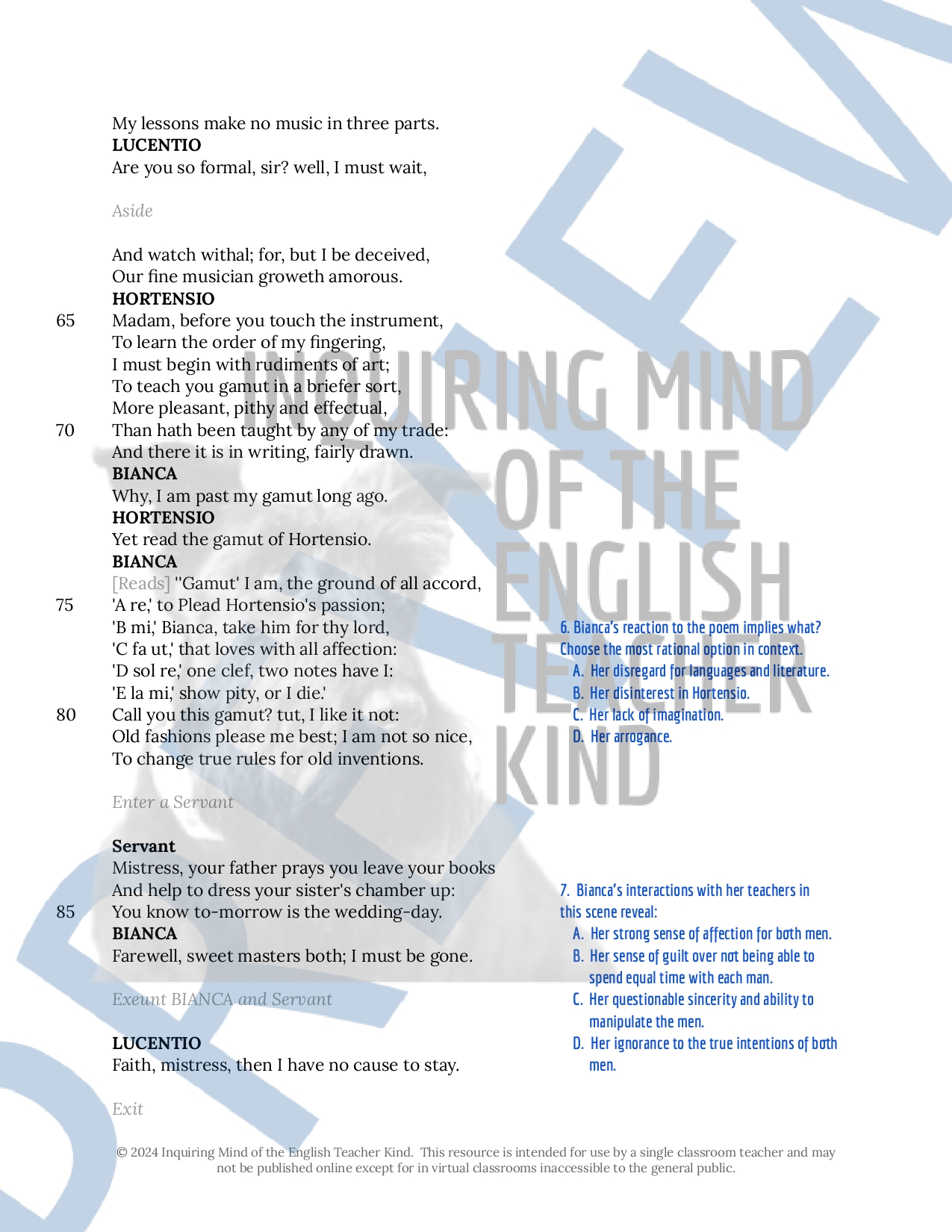 Taming of the Shrew Act 3 Quiz, Close Readings, and Vocabulary Games ...