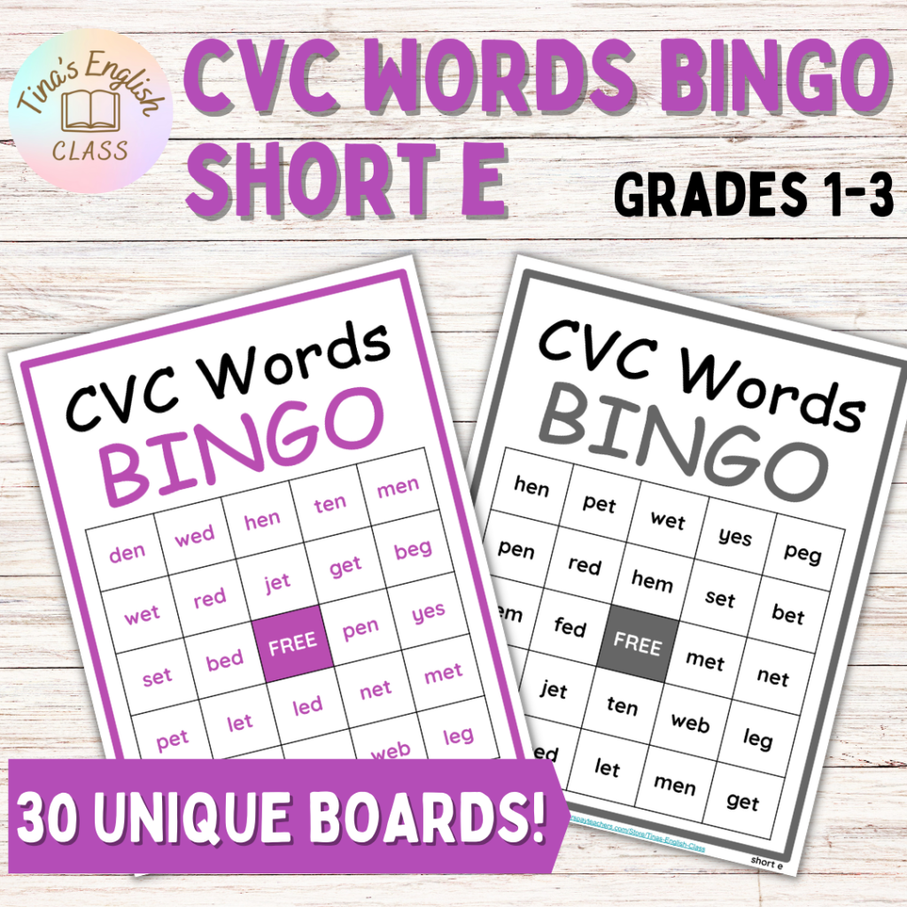 Short e CVC Words BINGO Game for 1st, 2nd, 3rd Grade LOW PREP | Made By ...