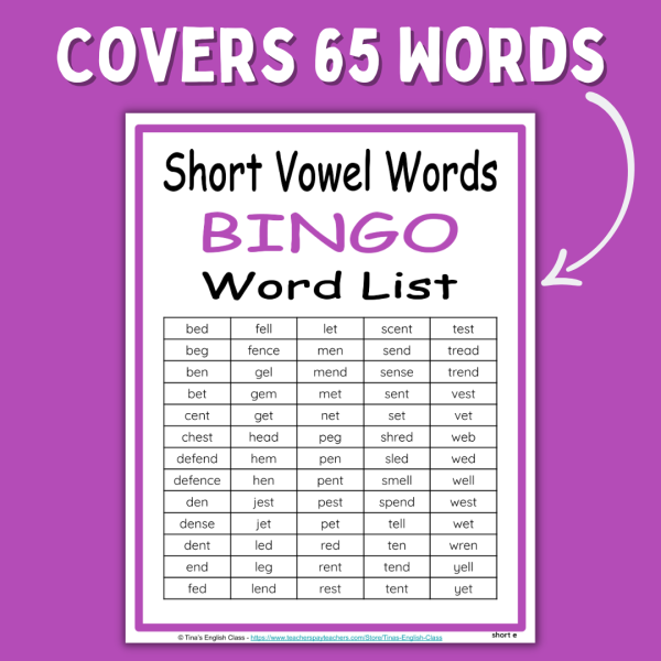 Short Vowel Words BINGO Game - Short e for 1st, 2nd, 3rd Grade LOW PREP ...