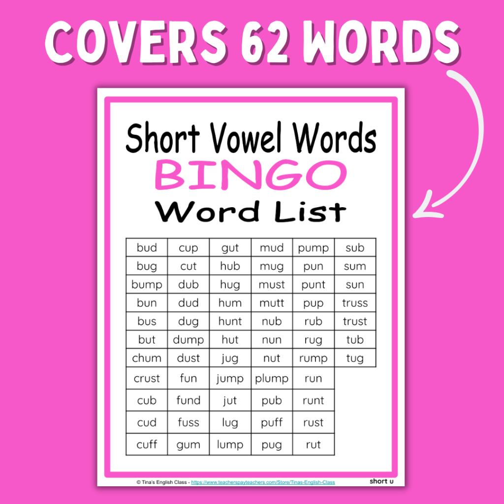 Short Vowel Words BINGO Game - Short u for 1st, 2nd, 3rd Grade LOW PREP ...
