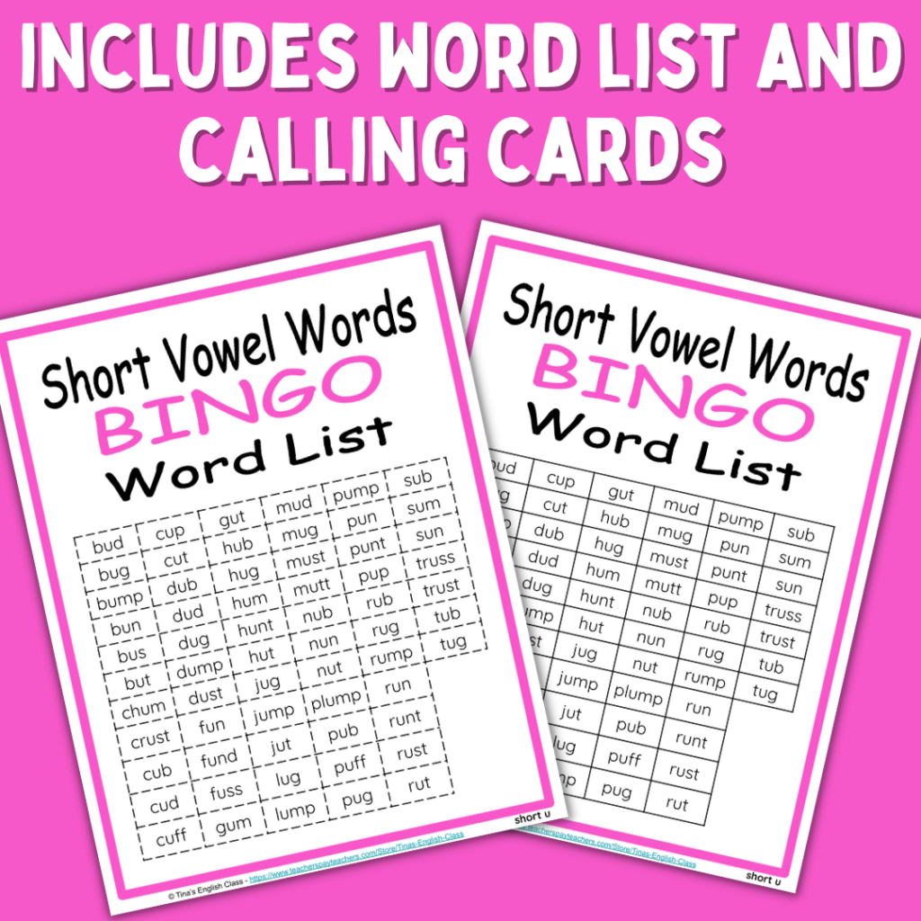 Short Vowel Words BINGO Game - Short u for 1st, 2nd, 3rd Grade LOW PREP ...