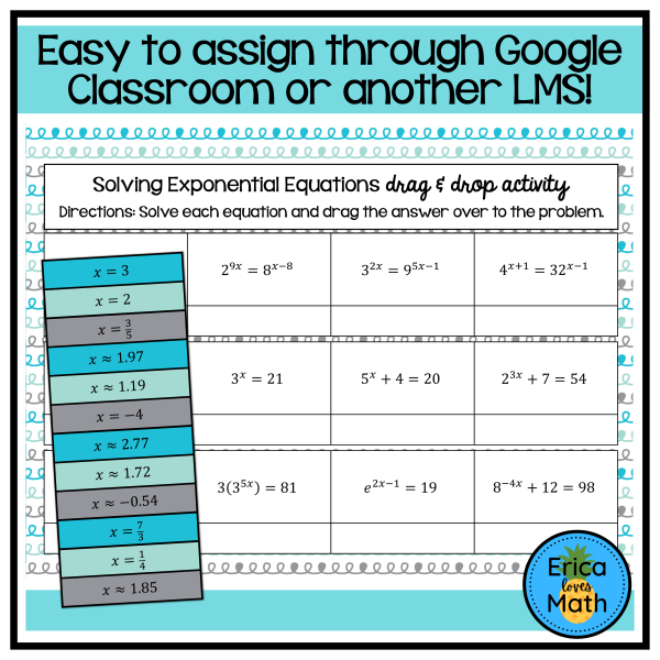 Solving Exponential Equations Digital Activity Drag & Drop | Made By ...