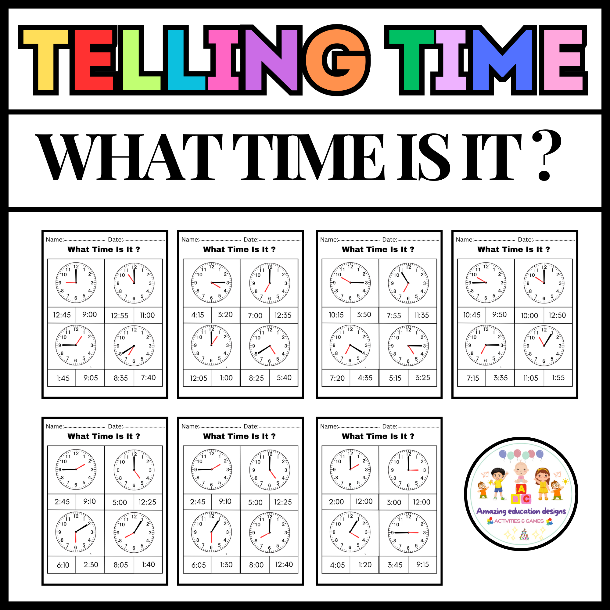 What Time is It? Telling Time Activities Worksheets / Hour. Minutes ...