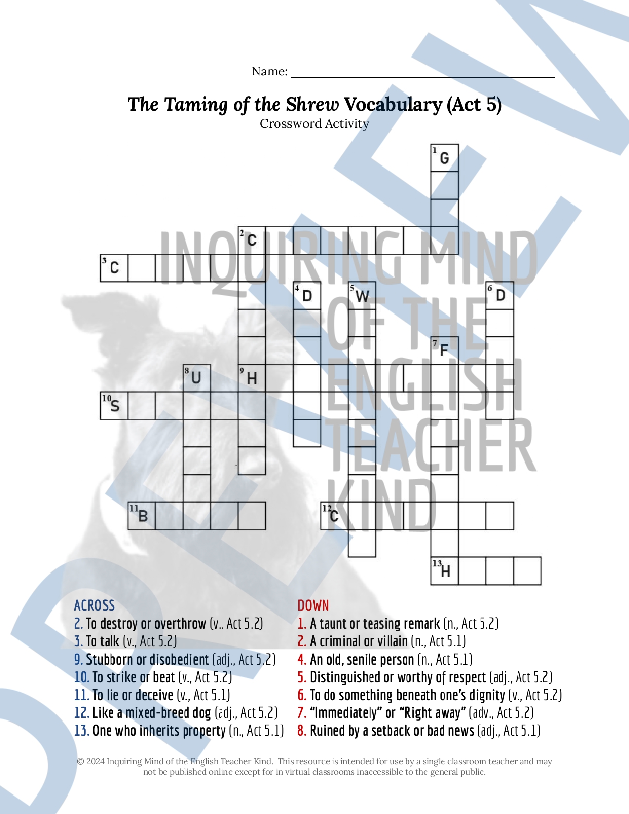 Taming of the Shrew Act 5 Quiz, Close Readings, and Vocabulary Games ...