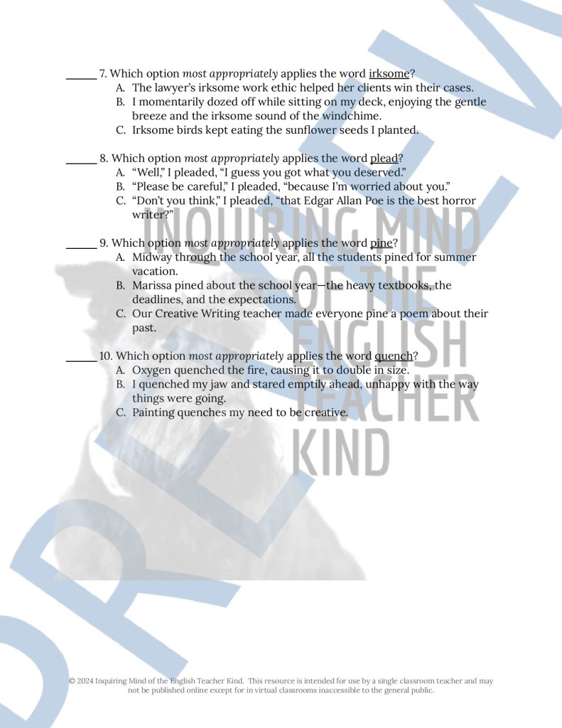 Shakespeare's The Taming of the Shrew Vocabulary Games for High School ...