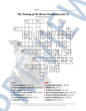 Shakespeare's The Taming of the Shrew Vocabulary Games for High School ...