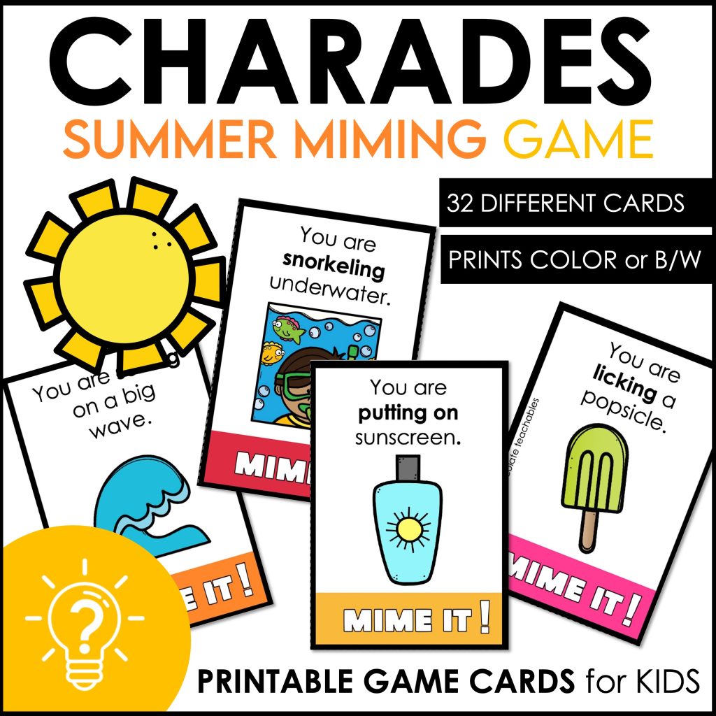 Summer Vacation Charades - Action Verb Miming Game for Kids - Made By ...