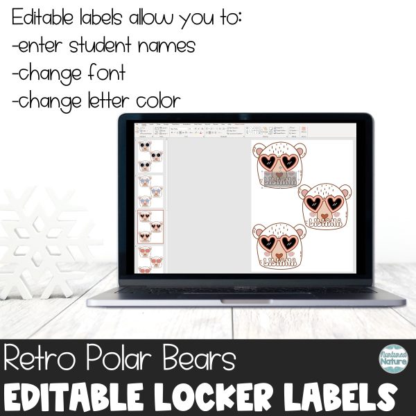 Retro Winter Name Tags - Polar Bears - Editable Locker Labels or Cubby ...