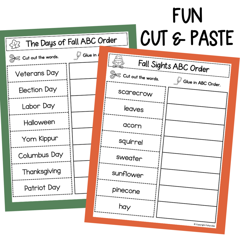 Autumn Fall ABC Order Worksheets Cut & Paste Activities Fall ...