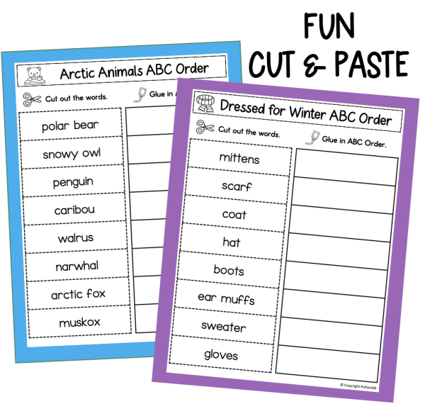 Winter ABC Order Worksheets Cut & Paste Activities Alphabetizing - Made ...