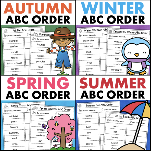 Winter Spring Summer Fall ABC ORDER Worksheets Bundle Cut & Paste ...