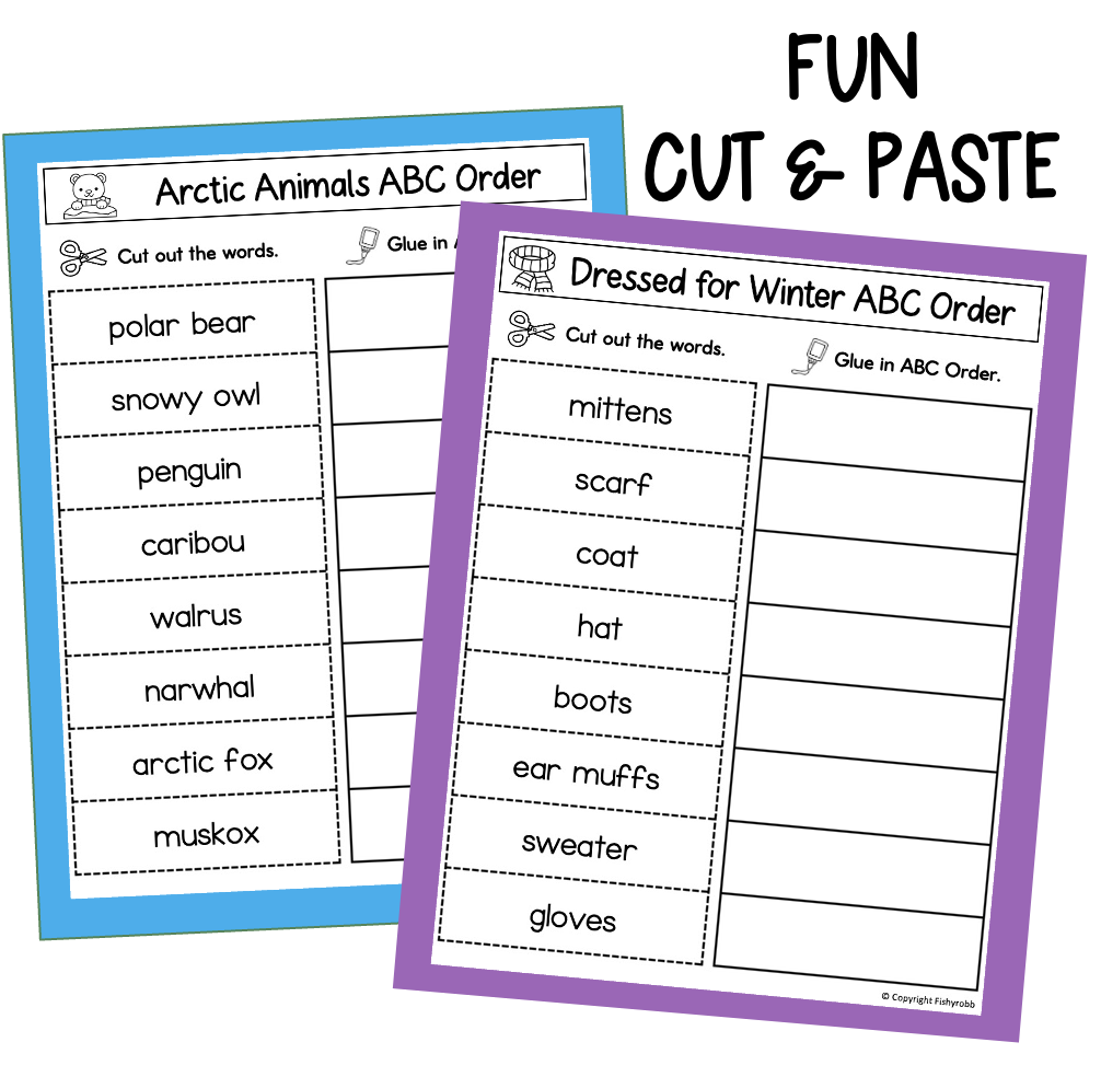 Winter Spring Summer Fall ABC ORDER Worksheets Bundle Cut & Paste ...