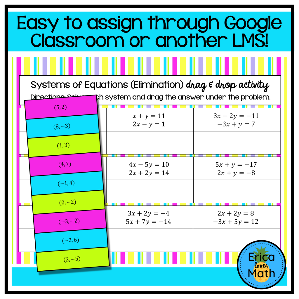 Solving Systems of Equations by Elimination Digital Activity Drag ...