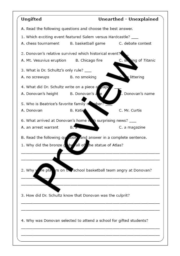 Gordon Korman "Ungifted" worksheets - Made By Teachers