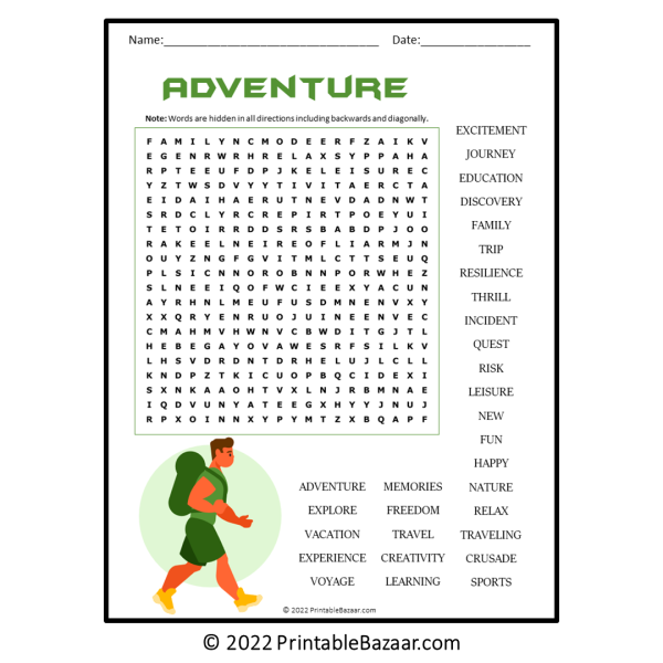 Adventure Word Search Puzzle - Made By Teachers