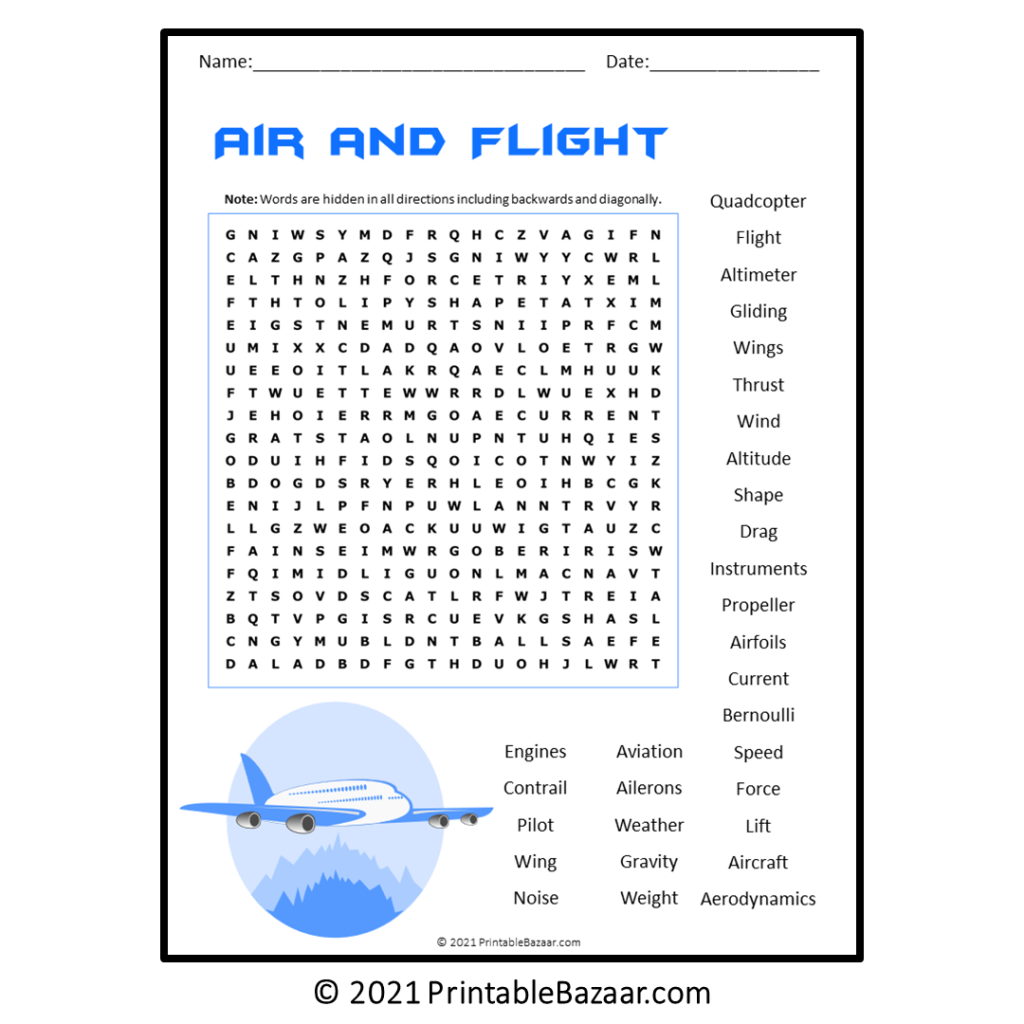 Air and Flight Word Search Puzzle - Made By Teachers