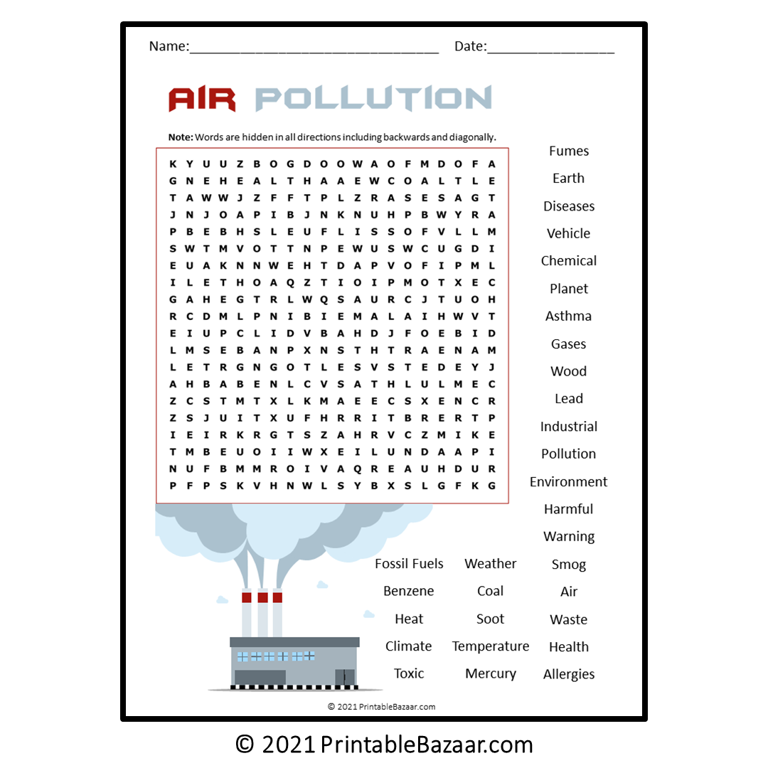 Air Pollution Word Search Puzzle | Made By Teachers