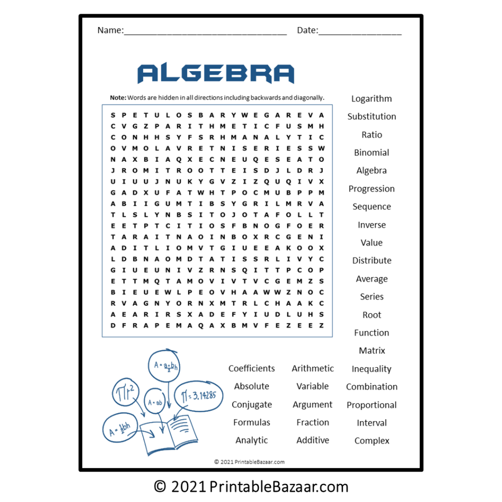Algebra Word Search Puzzle | Made By Teachers