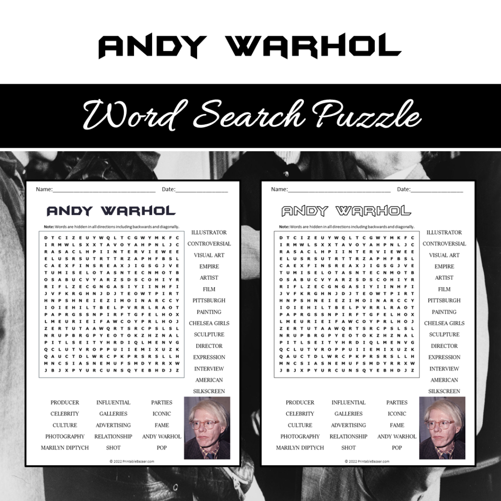 Andy Warhol Word Search Puzzle | Made By Teachers