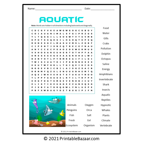 Aquatic Word Search Puzzle | Made By Teachers