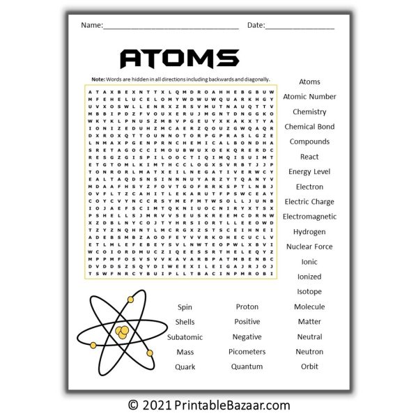 Atoms Word Search Puzzle | Made By Teachers