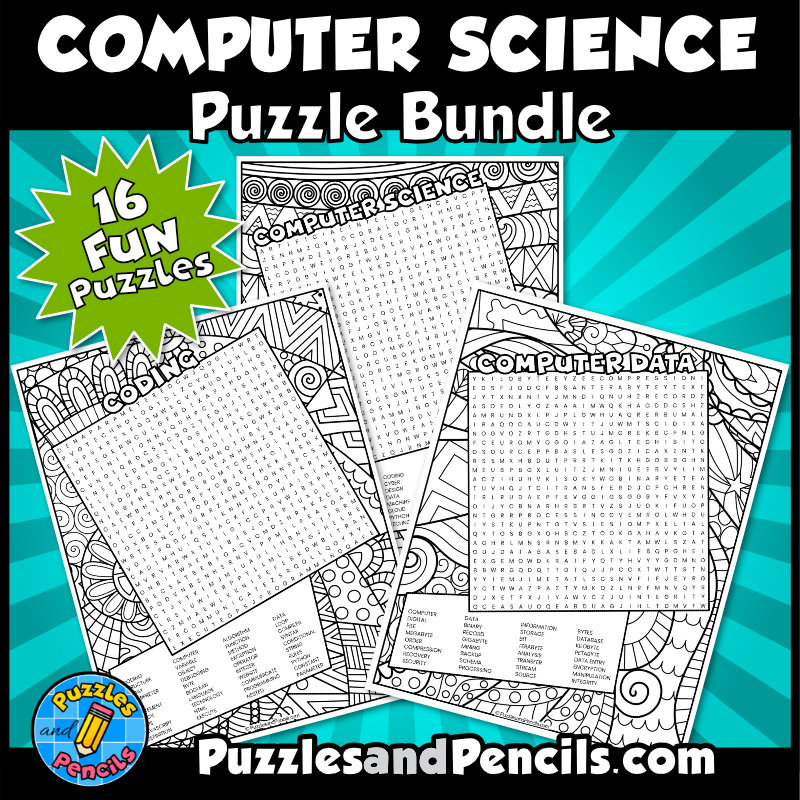 Computer Science Word Search Puzzle with Coloring BUNDLE | Made By Teachers