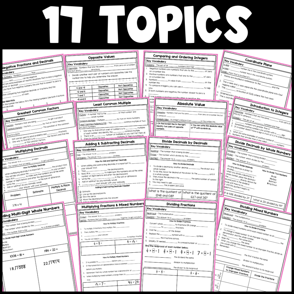 6th Grade Number System Math Notes - Fraction and Decimal Operations ...